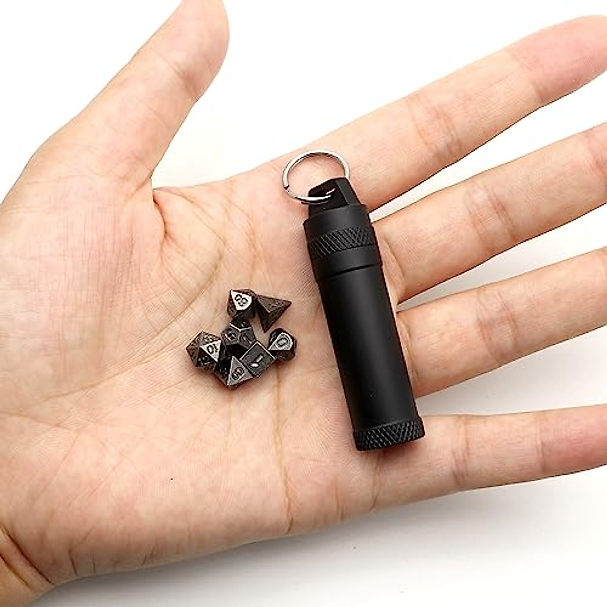Haxtec Mini Dice Set Tiny Metal DND Dice Set with Dice Case Portable Antique Iron Metal Dice Set for Keychain