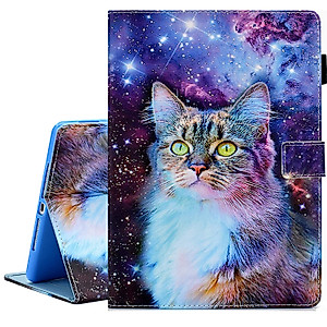 KEROM Case for iPad 9.7 inch (Fits iPad 6th/5th Generation 2018/2017, Also Fits iPad Pro 9.7 and iPad Air 2/1), Premium PU Leather Smart Folio Stand Cover with Auto Sleep Wake, Space Cat