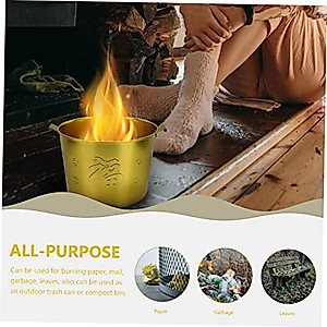 Veemoon Trash Golden Steel Leaves Bonfire Leaf Ash Fortune Bin Garden Wood Tongs Home Paper Barrel Hook Can Fireplace Fire Pit Stainless Bucket Money Sacrifice with Basin Yard Backyard