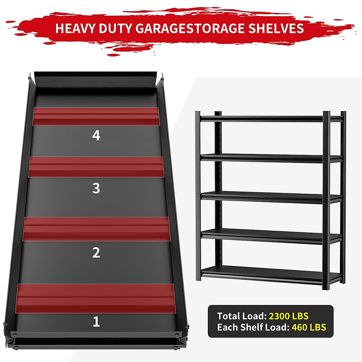 OLLRRACT Garage Shelving, 72 "H Storage Shelves,Heavy Duty Shelving Units and Storage Loads 2500LBS, Adjustable 5 Tier Metal Shelving for Garage Warehouse 15.7" D x 35.3" W x 72" H