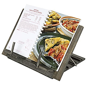 MyGift Rustic Gray Wood Cookbook Stand - Adjustable and Foldable Reading Book Recipe Binder & Tablet Holder