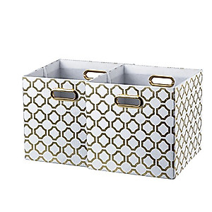 BAIST Storage Cubes Organizer Gold Storage Bins 11 inch Storage Cube Bins Collapsible Cloth Storage Cube with Metal Handles for Shelves Closet Bedroom Cloth Toys Foods Baby (2-Pack, Gold Circle)