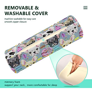 Vnurnrn French Bulldog Neck Support Pillow Round Neck Roll Bolster Cylinder Pillow Cervical Pillows Travel Pillow for Leg Knee Back Head Support for Gifts Camp Study Work