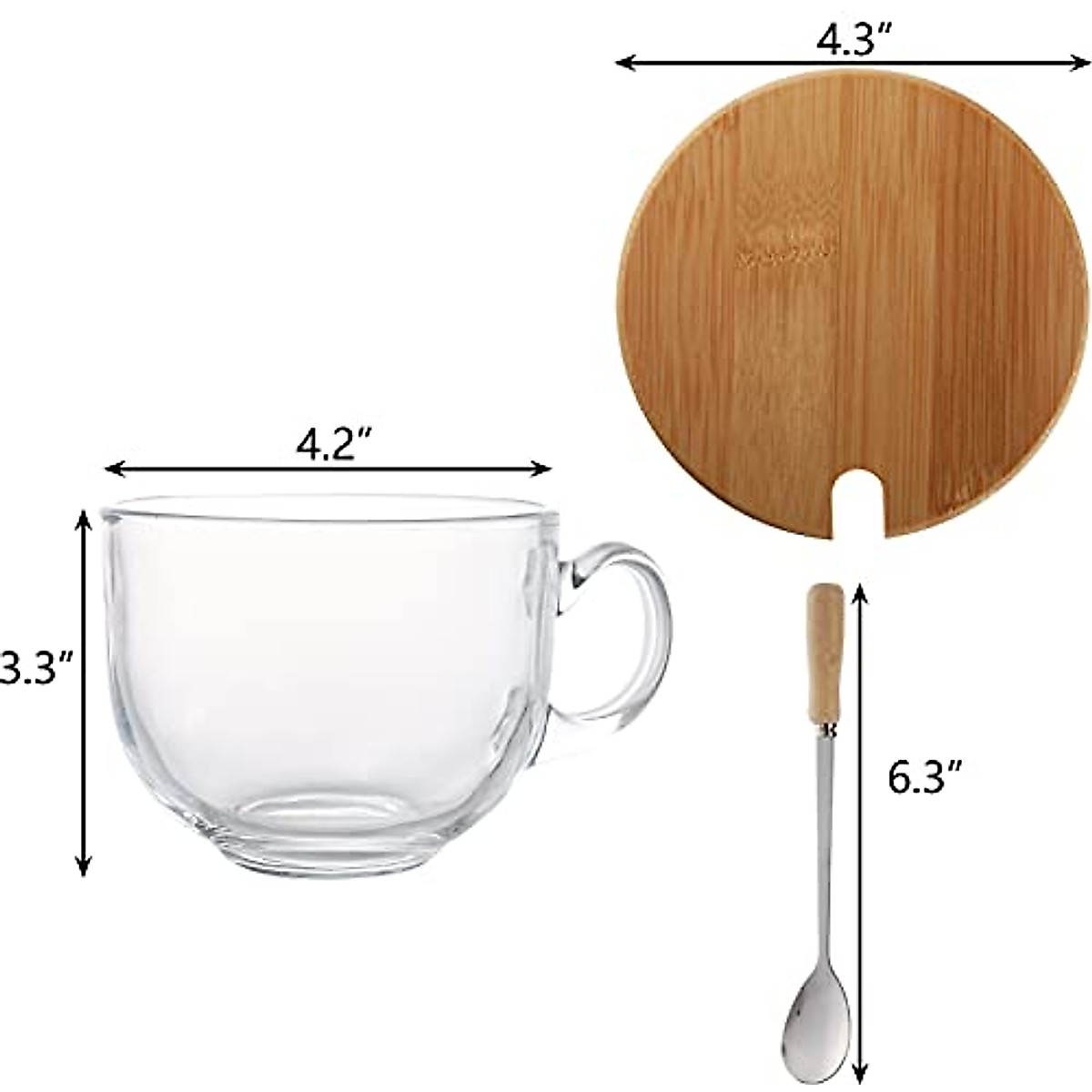 Lawei Set of 4 Glass Coffee Mug with Handle - 15 Oz Glass Jumbo Coffee Cups Clear Coffee Mug for Cappuccino, Coffee, Latte, Cereal, Milk, Ice Cream