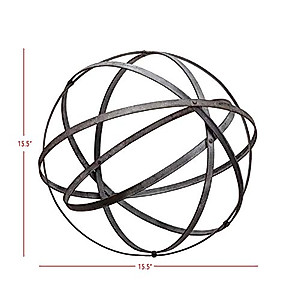 Foreside Home and Garden Black Large Distressed Metal Decorative Sphere Sculpture, 42