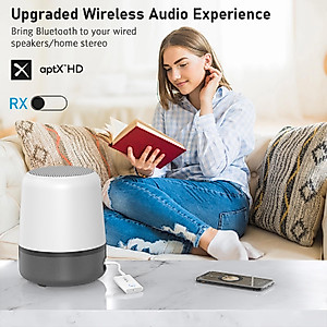 1Mii Bluetooth 5.3 Transmitter Receiver for TV to 2 Headphones, Bluetooth Adapter for Airplane w/aptX HD& Low Latency, Dual Link, Wireless Receiver for Home Stereo/MP3/Boats/Treadmill/Gaming