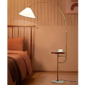 Floor Lamp with Table/Tray,Michideco Bedside Lamp with Double USB Ports and Charger,Great Reading Lamp for Bedroom, Living Room or Office(Gold,Long-arm)