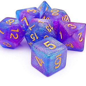 Haxtec DND Dice Set Blue Purple Iridescent Glitter Polyhedral D&D Dice for RPGs-Twilight