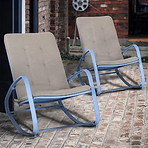 PHI VILLA Outdoor Patio Metal Rocking Chair, Padded Modern Rocker Chairs with Cushion, Support 301lbs for Porch, Deck, Balcony or Indoor Use (1PCS, Blue)
