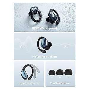 Headphones Wireless Earbuds, Bluetooth Earbuds with Earhooks 100H Playback with Charging Case and Ear Buds Wireless Bluetooth Digital Display, Built-in Noise Cancellation Mic