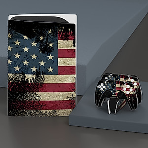 PlayVital US Flag The Stars & Stripes Full Set Skin Decal for ps5 Console Disc Edition, Sticker Vinyl Decal for ps5 Controller & Charging Station & Headset & Media Remote