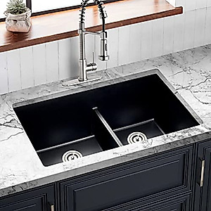Enbol Black Undermount Kitchen Sink Double Bowl Granite Composite Kitchen Sinks 50/50 10" Deep Sink GDS-3118-B