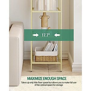 Hzuaneri Bookcase Bookshelf, Tempered Glass Arched Bookshelf for More Storage, Slim Shelving Unit for Bedroom, Bathroom, Home Office, Steel Frame, 6 Tier Gold BC20699G