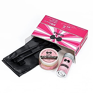 Edge Control Wax Hair Wax Stick for Wigs - Strong Hold, Non-greasy Styling Set with Fly Away Control, Brush, and Scarf (Black, 2.7oz+2.7oz)