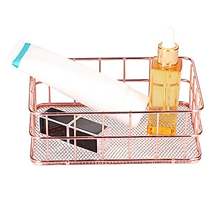 Wrought Iron Storage Basket - Desktop Organizer Container - for Kitchen Cabinets, Pantry, Bathroom - 2 Pack,Rose Gold(Small)