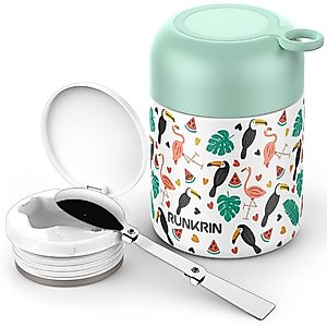 Insulated Food Jar for Hot Food, Runkrin 16oz Thermos Vacuum Double Wall Lunch Container with Spoon, Leak Proof Stainless Steel Thermal Bento Box for Kids Boys Girls Adults