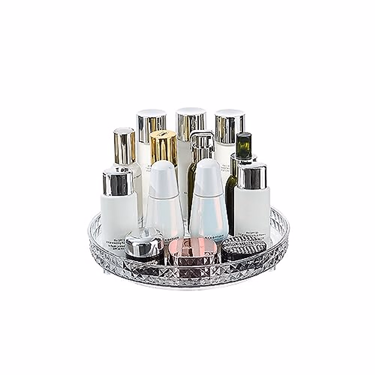 Lazy Susan Organizer with Handle, 11 Inch Lazy Susan Turntable for Bathroom Dresser, Round Spinning Organizer for Makeup Perfume Spices Counter (9" Clear White)