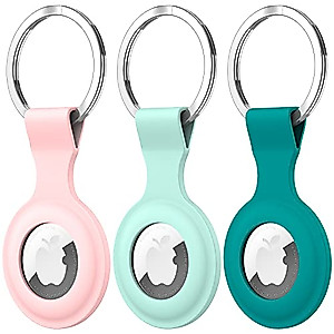 Suoman 3 Pack Silicone Case Keyring, Tracker Cover for Apple AirTag, Case Cover Locator Keychain for Apple AirTag Case Key Ring, for Airtag Accessories -Green+Pink+Teal Green