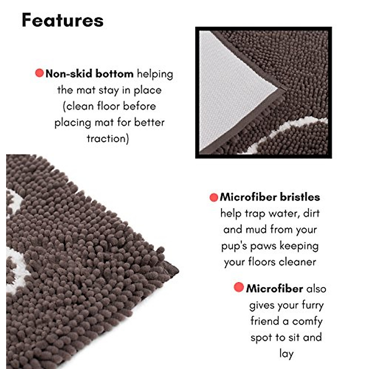 Internet's Best Chenille Dog Doormat - 60 x 30 - Absorbent Surface - Non-Skid Bottom - Protects Floors - Grey