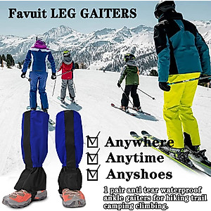 Leg Gaiters Waterproof Men Women Snow Boot Gaiters Hiking Shoe Gaiters Anti-Tear Adjustable Leggings Cover Ankle Leg Guard for Outdoor Hunting Camping Skiing Walking Mountain Climbing (Blue 18")