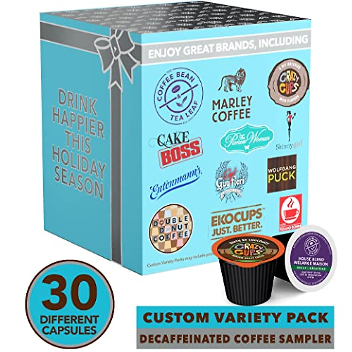 Decaf Coffee Pods Variety Pack Sampler, Assorted Unflavored & Flavored Coffee Pods Compatible with Keurig K Cups Brewers, Decaffeinated Coffee Capsules, 30 Count - No Duplicates (Pack of 1)