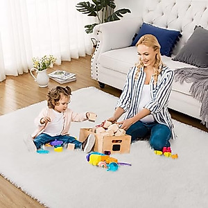 Zacoo Runner Rug for Bedroom 2x6 Soft Fluffy Area Rugs Shaggy Throw Carpet for Hallway Bedside Non Slip Plush Furry Floor Cover for Entryway Nursery Kids Room Living Room Decor, White