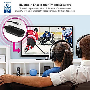 Aluratek Bluetooth Audio Transmitter with Detached Cable, Dual Streaming Support, Up to 50 Foot Range for Up to 10 Hours Streaming on a Full Charge