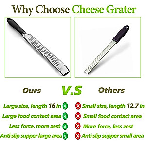 Lemon Zester & Cheese Grater – A Sharp Kitchen Tool for Parmesan, Ginger, Garlic, Nutmeg, Chocolate, Vegetables, Fruits - Stainless steel, Black