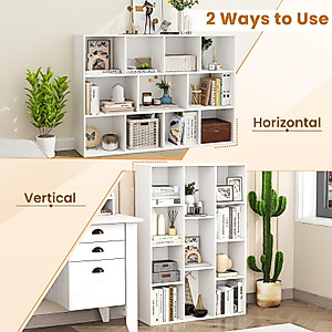 Tangkula 11-Cube Bookcase, Modern Freestanding White Geometric Bookshelf, Multifunctional Book Storage Organizer Display Cabinet with Anti-Tipping Kits for Living Room Study Office (2, White)