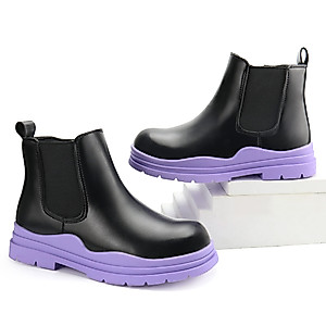 brooman Kids Chelsea Boots Boys Girls Ankle Boots Zipper Booties (2,Black Purple)