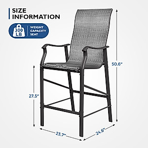 VONZOY Outdoor Bar Stools Set of 2, Comfortable Bar Height Outdoor Chairs, Patio Bar Stools w/All-Weather Mesh, 300lb Capacity (Grey)