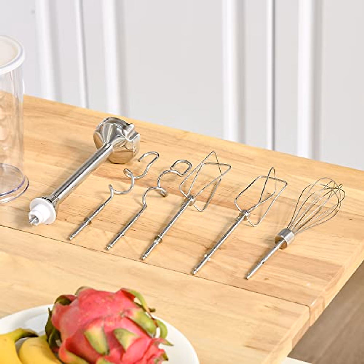 HOMCOM 5-in-1 Electric Hand Mixer, Handheld Mixer with Measuring Cup, 300W Immersion Blender with 5+1P Speeds, Dough Hooks, Chopper, Whisk and Mixers for Meat, Fruit, Mashed Potato and Milkshake