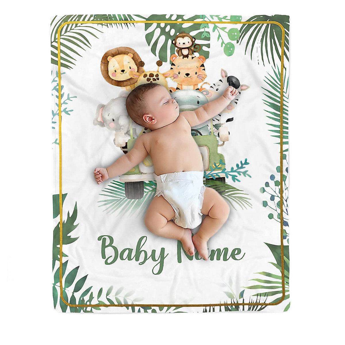 Jump Up Personalized Frame Safari Baby Blanket,Jungle Animal Baby Blanket,Baby Boy Safari Nursery,Jungle Theme Baby Blanket,Jungle Blanket Baby,Safari Swaddle Blanket