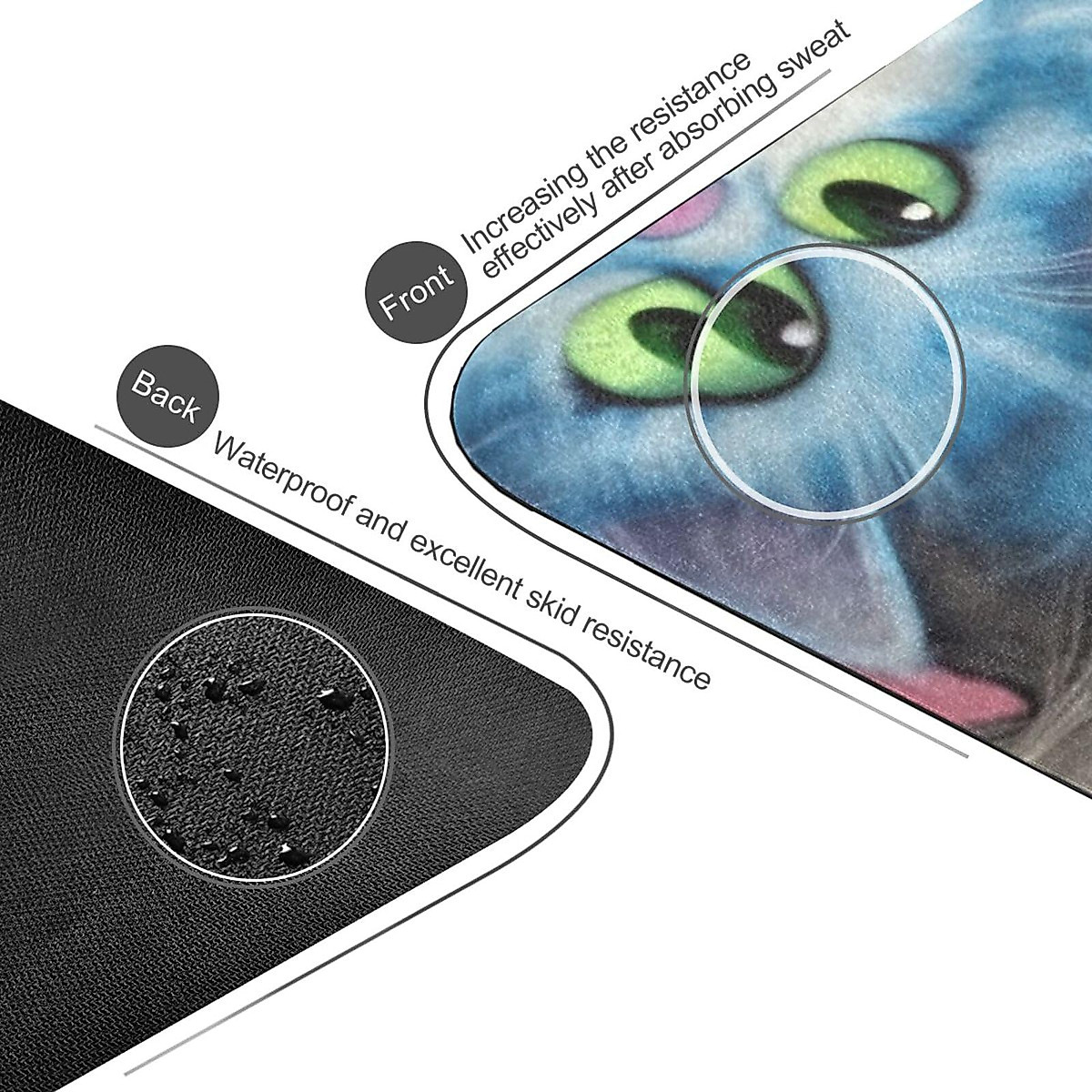 GOODOLD Cute Cats Yoga Mat, 71 x 26 Inch Non-slip Yoga Mats Folding Travel Exercise Mat Indoor Outdoor Gym Pilates with Storage Bag for Women Men