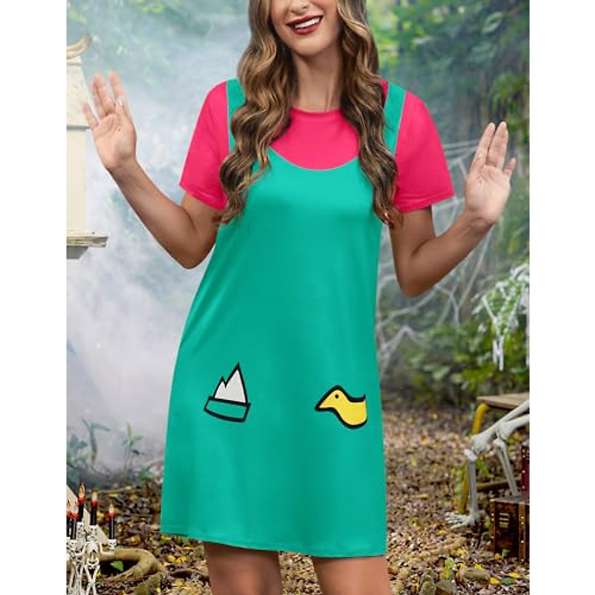 Clarisbelle Womens Halloween Party Graphic Turquoise Dress Phill Lill Crew Ncek Adult Rugrets Cosplay Costume Green S