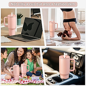 40oz Magnetic Lid Insulated Tumbler with Handle, 360° Rotating & Removable Cover, Leak-Proof Travel Mug with Soft Silicone Straw for Drivers, Commuters, Road Trips, Dishwasher Safe (Pink)