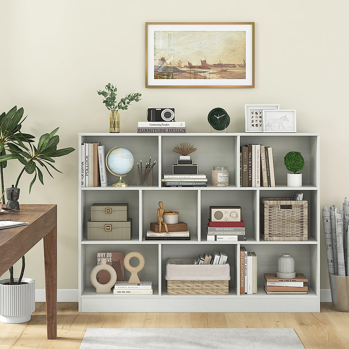 Costzon Montessori Shelf, 10-Section Toy Storage Organizer for Books Toys, 3 Tier Wooden Storage Cabinet, Kids Bookshelf for Playroom, Preschool, Classroom, Daycare (White)