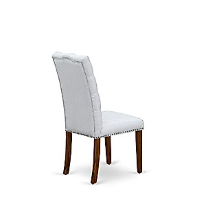 East West Furniture HBEL5-AWA-05 5 Piece Dining Set Includes a Round Dining Room Table with Pedestal and 4 Grey Linen Fabric Upholstered Chairs, 42x42 Inch, Walnut