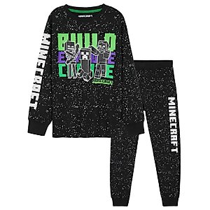 Minecraft Boys Pyjamas Set Lounge Wear Long Top or T-Shirt and Bottoms Teenagers Kids PJs 5-14 Years Gifts for Boys (Standard, 7-8 Years, Black)
