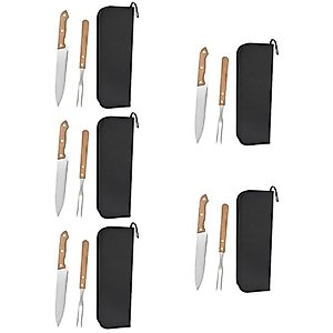 GANAZONO 5 Sets Barbecue and Fork Tools Chef Carving Fork Poultry Serving Fork Camping Reusable Flatware Outdoor BBQ Home Tools Outdoor Barbecue Tool Heavy Grill Travel Wooden Handle