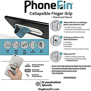 The PhoneFin: Expandable Finger Grip, Stand, and Mount for Smartphone - Exotic (Snake Silver)