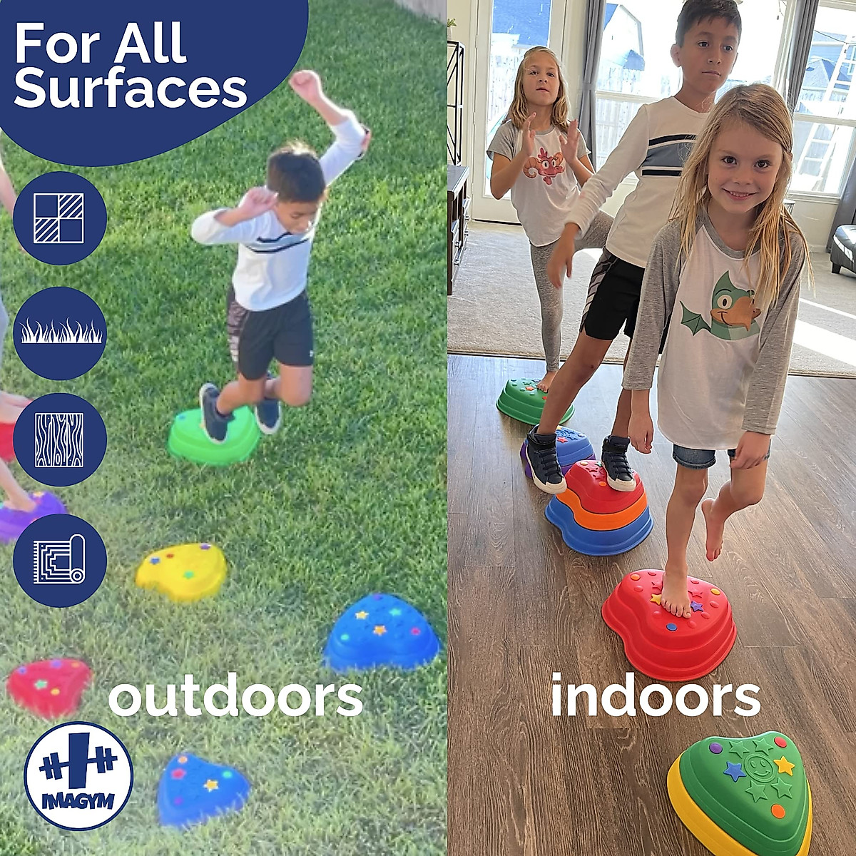 IMAGYM Stepping Stones for Kids Balance Set of 6 Stackable River Stones for Kids Toddler Balance Beam Balance Toys for Kids - Obstacle course for kids - Outdoor Toys for kids ages 3-5 Balance Pods