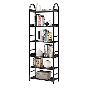 Tmosi Bookshelf 6 Tier Bookcase, 70.8 inch Tall Open Display Shelves, Wood Storage Rack Shelf with Metal Frame for Home Office, Bedroom, Living Room, Black