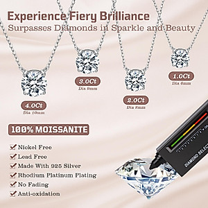 SecreTalk 1-4CT Moissanite 4P Pendant Necklace for Women, 1-4CT D Color Ideal Cut 925 Sterling Silver Solitaire Diamond Necklace with Certificate of Authenticity (2CT, White Gold Plated)