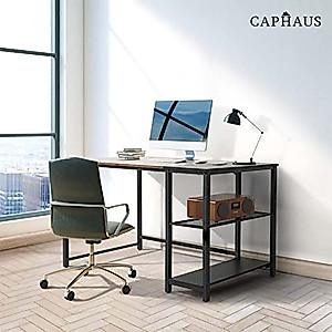 CAPHAUS Computer Desk, 40 Inch Home Office Desk, Study Writing Desk with 2-Tier Storage Shelves, Simple Industrial Modern Laptop Workstation with Splice P2 Grade Wooden Board, Rustic Oak and Black
