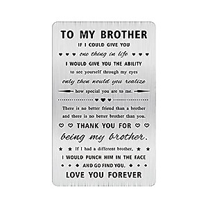 Alotozo Brother Gifts from Sister Funny, No Better Brother Than You Laser Engraved Wallet Inserts, Best Brother Birthday Card, Christmas Small Token for Men Boys Bro