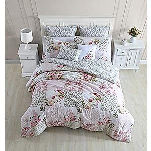 Laura Ashley Home - King Comforter Set, Reversible Cotton Bedding, Includes Matching Shams with Bonus Euro Shams & Throw Pillows (Ailyn Pink, King)