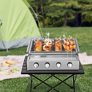 4 Burners BBQ Gas Grill, Commercial Gas Grill Griddle, Gas Indoor/Outdoor Grill BBQ Grill with Temperature Control, Flat Hotplate Smokeless Grill