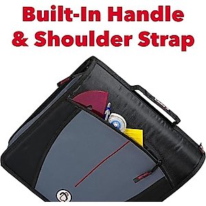 Case-it Mighty Zip Tab Zipper Binder, 3" O-Ring with 5-Color tabs, Expanding File Folder and Shoulder Strap and Handle, D-146-JBK Jet Black