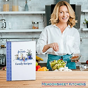 Our Favorite Family Recipes Binder, 3-Ring Recipe Binder, Blank Recipe Book w/ 50 Lined Recipe Pages & 8 Category Dividers, 5 1/2" x 8 1/2" x 1 7/8" Recipe Organizer by Meadowsweet Kitchens